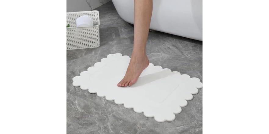 Off White Scallop Stone Bath Mat, 24"x15"