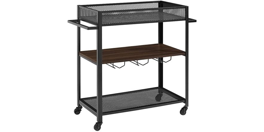 WE 36 Inch Bar Serving Cart- Dark Walnut