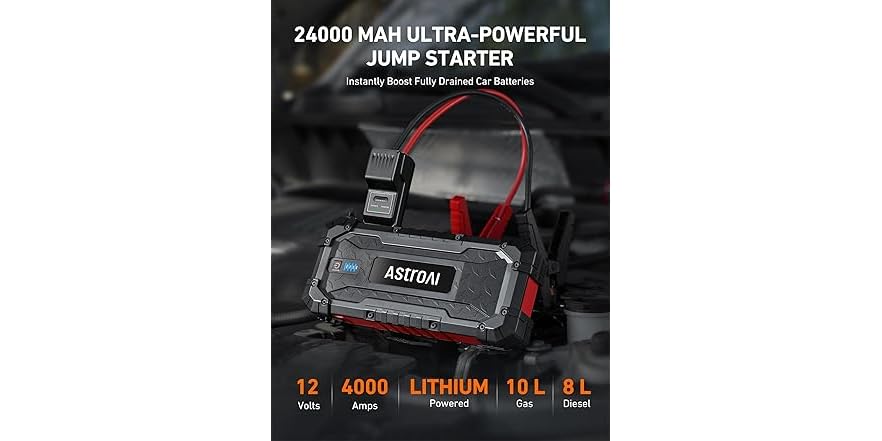AstroAI S8 Ultra 4000A Jump Starter- Red