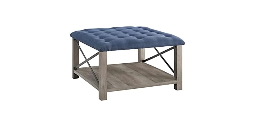Abri Modern Farmhouse Metal X Tufted Ottoman