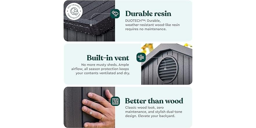 Keter Oakland Outdoor Garden Tool Storage Shed with Windows