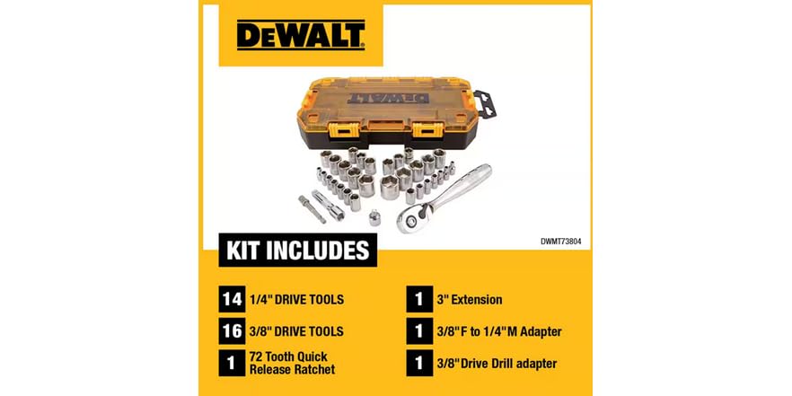 DEWALT DWMT73804 34pc 1/4' & 3/8 DR Socket Set