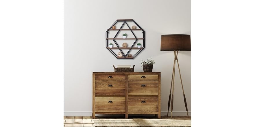 Octagonal Metal and Wood Floating Shelf