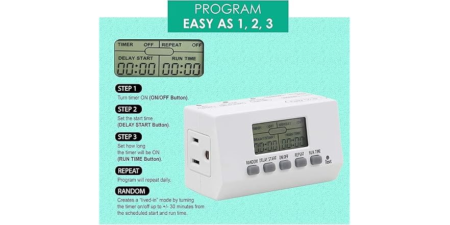 Clear Power 2-Pack Digital Indoor Timer w/6ft & 9ft Extension Cords