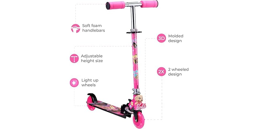 Barbie 2 Wheel Kick Scooter with Light Up Wheels (Open Box)