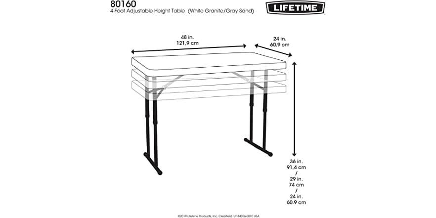 LIFETIME Adjustable Folding Utility Table, 4'