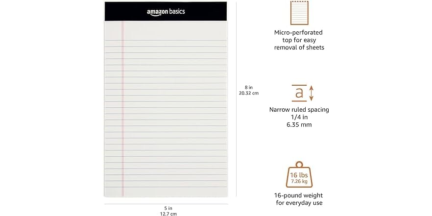 Amazon Basics Narrow Ruled Writing Pad