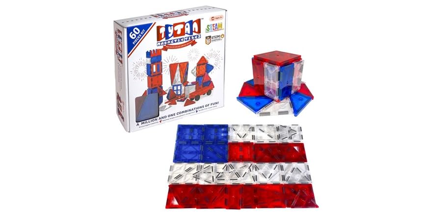 60-Pc USA Flag-Theme Magnetic Tile Set