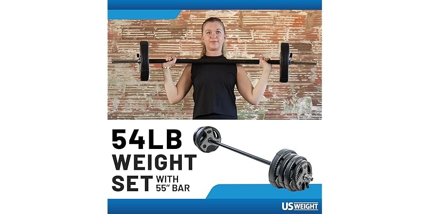 US Weight 54 LB Barbell Weight Set with 55” Bar