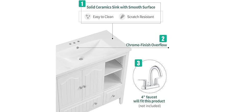 36" Bathroom Vanity Top Only Sink