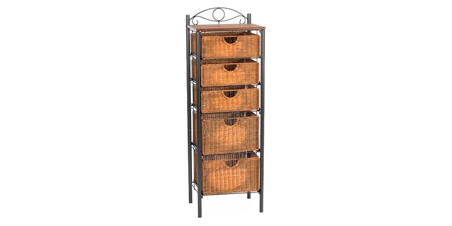 Iron/Wicker Five Drawer Unit