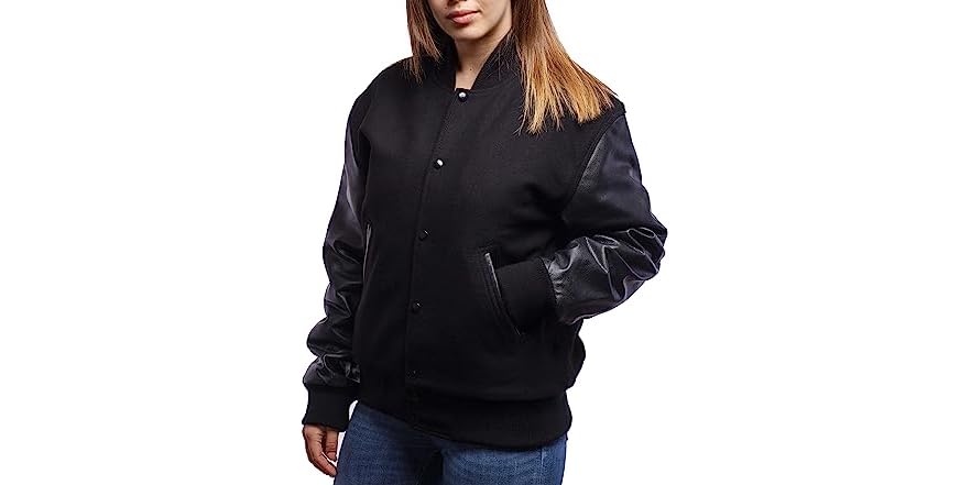 Varsity Base Letterman Jacket, Black, XXL
