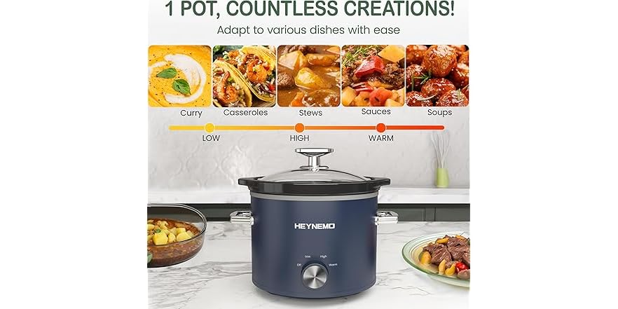 2QT Small Slow Cooker w/3 Heat Settings