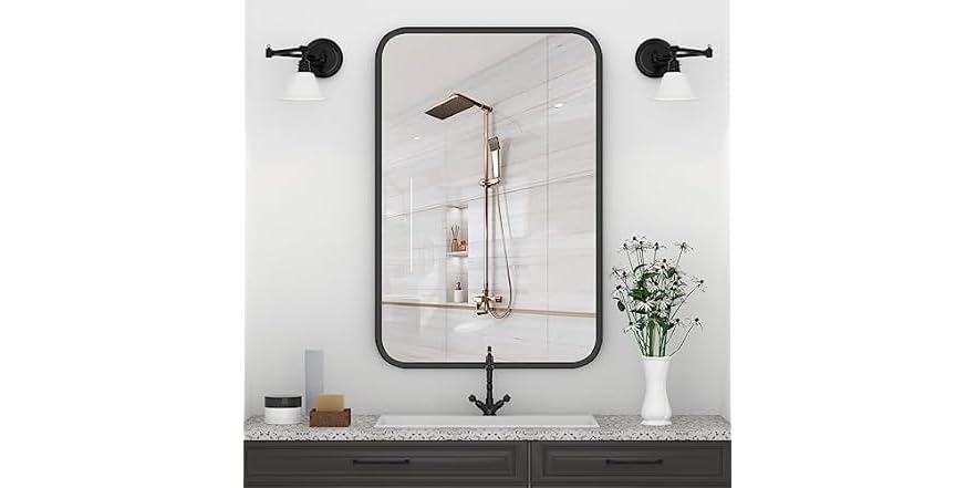 FUWU HOME Black Mirror for Bathroom
