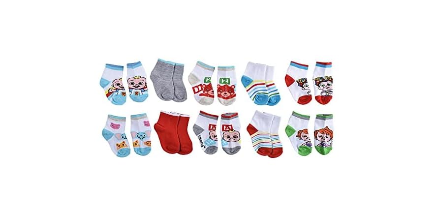 CoComelon boys Quarter Socks,10 Pack, XS