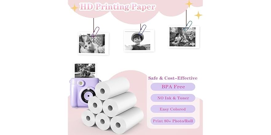 12 Rolls Kids Instant Camera Paper