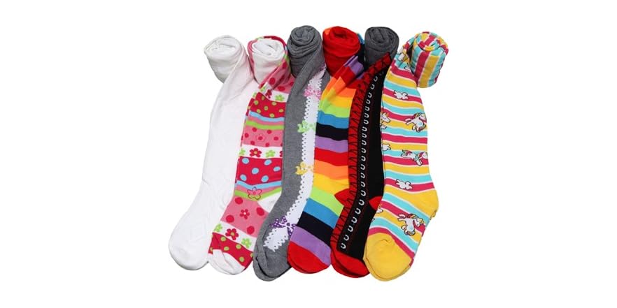 Girls' Colorful Patterned Tights 6-Pack