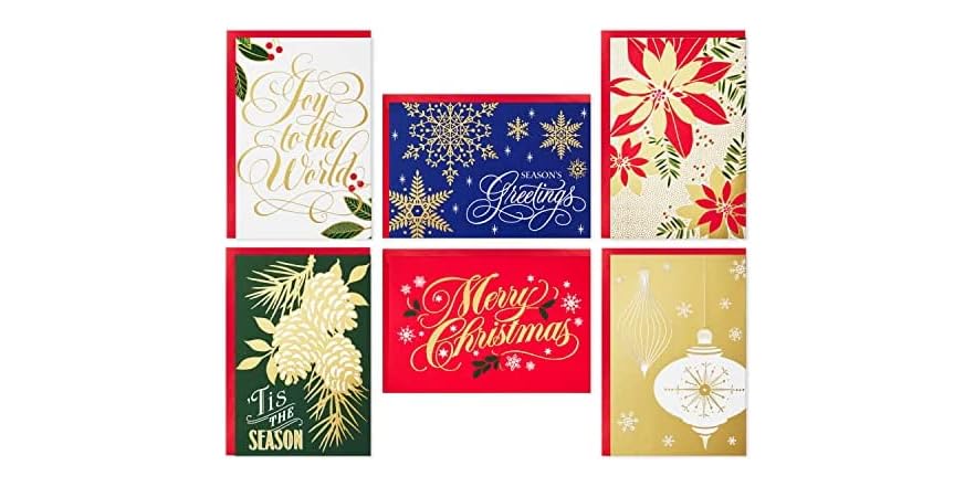 Hallmark Boxed Christmas Cards Assortment, Gold Foil Classic (6 Designs ...