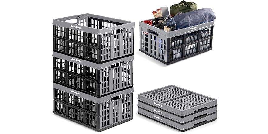 CleverMade Collapsible Utility Crate, Stone, 3PK