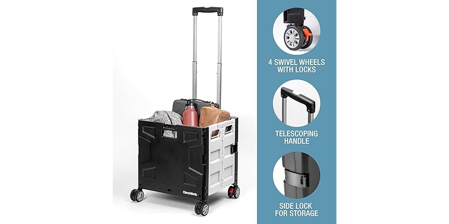 CleverMade Collapsible 35L 4-Wheeled Crate w/Lid