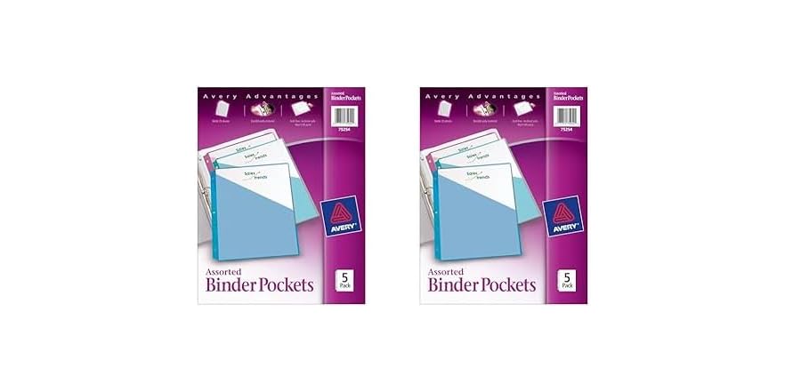 Avery Binder Pockets, Assorted Colors