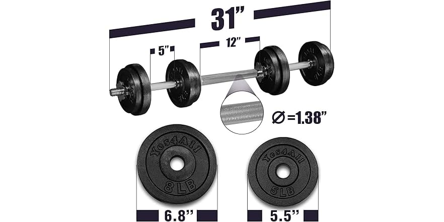 Yes4All with Dumbbell Bar Connector 60 lb