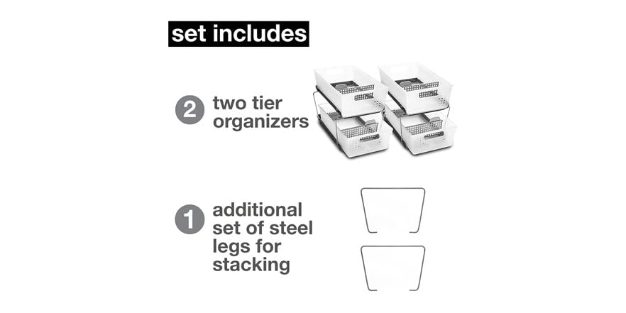 madesmart Stackable 2-Tier Organizer, 4 Bins