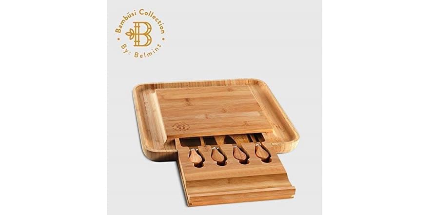 Bambusi Bamboo Cheese Board with Cutlery Set