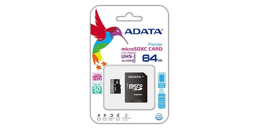 ADATA Micro SD 64GB w/SD Adapter Class 10
