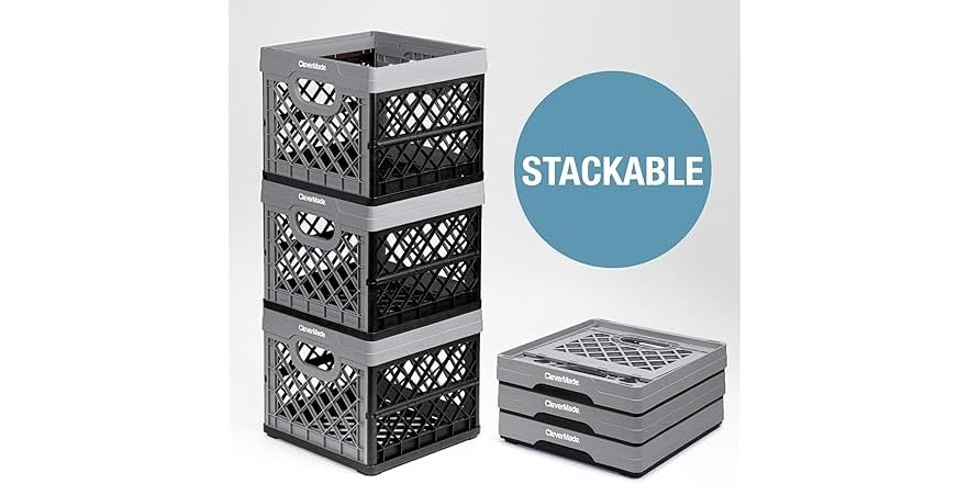 CleverMade Collapsible Milk Crate, Black, 3PK 25L