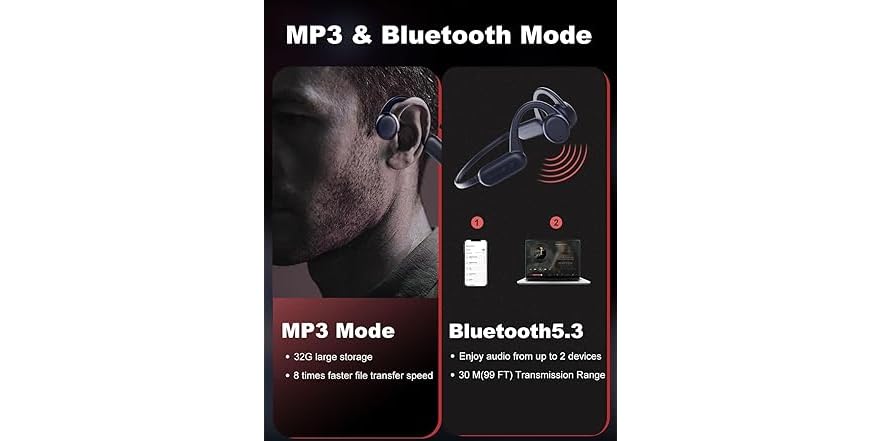 FEICO Bone Conduction Headphones with Built-in MP3 Player
