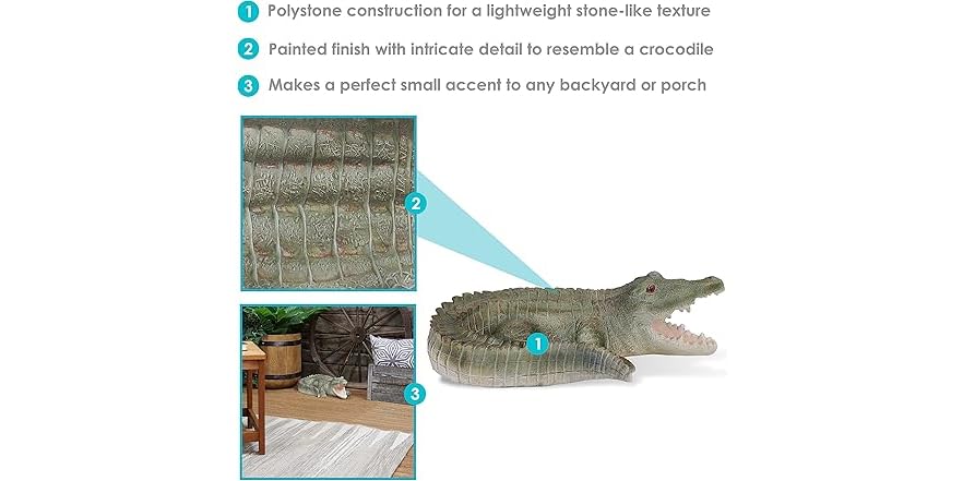 Sunnydaze Chloe The Crabby Crocodile Statue Patio