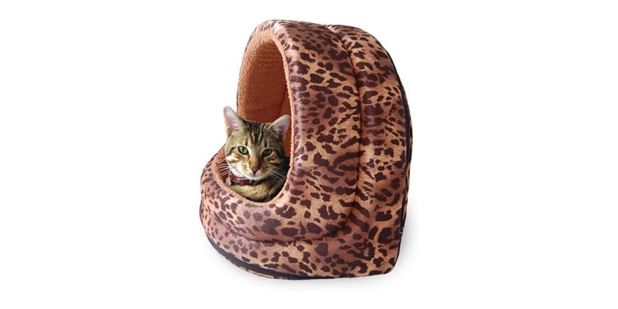 PAW Furry Canopy Cave Pet Bed - Leopard
