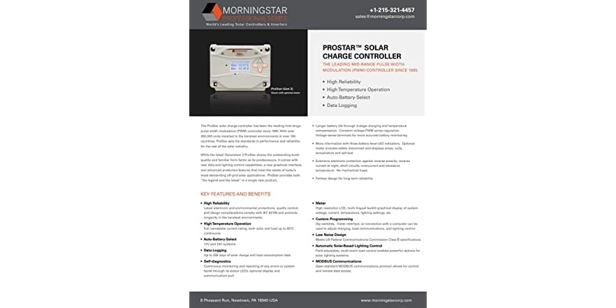 MORNINGSTAR ProStar w/Meter Controller