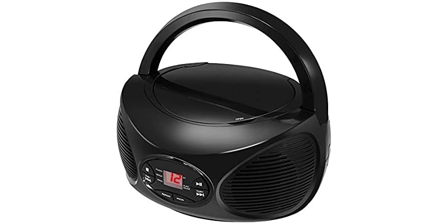GPX Portable Bluetooth FM Radio Boombox and CD Player, Black