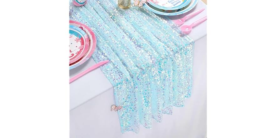 QueenDream Blue Sequin Table Runner