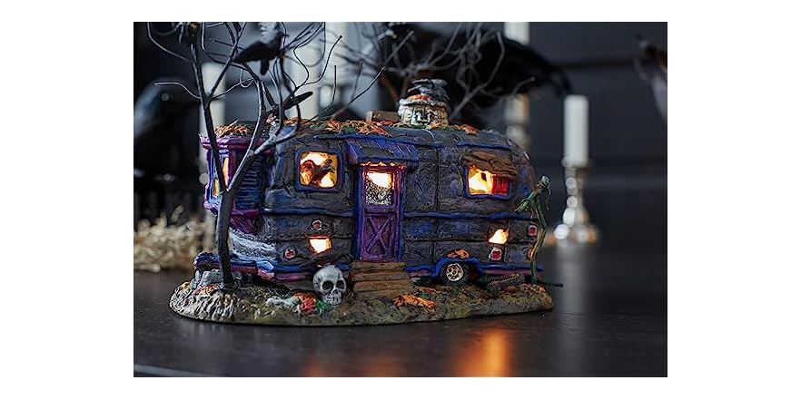 Halloween Cackling Crow Caravan Lit Building