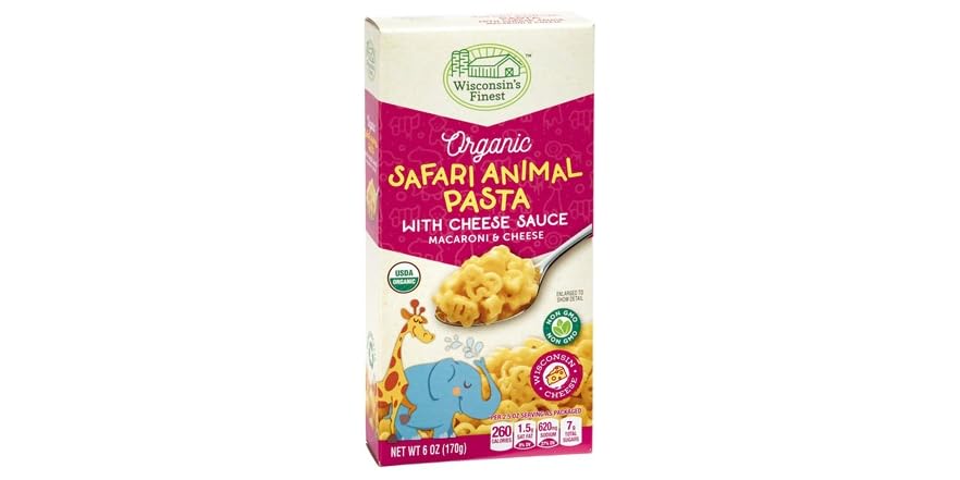 Organic Safari Animal Pasta with Cheese Sauce, 12 Pack