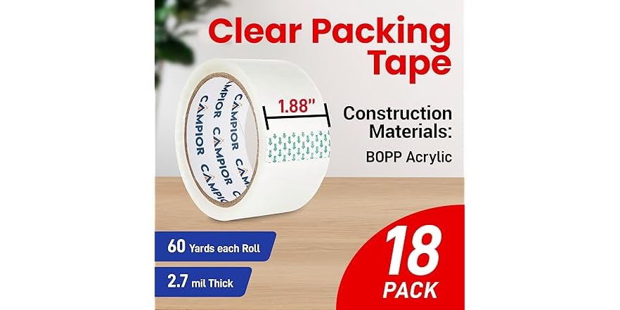 18 Rolls Clear Packing Tape 2 Inch Wide