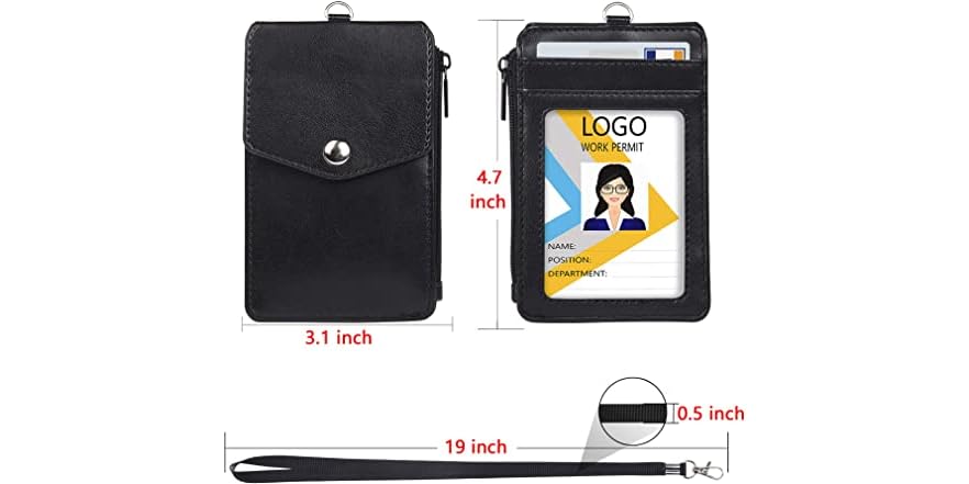 Leather Badge Holder with Zipper Pocket