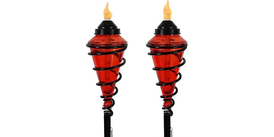 Sunnydaze Red Glass Outdoor Torches, Set of 2