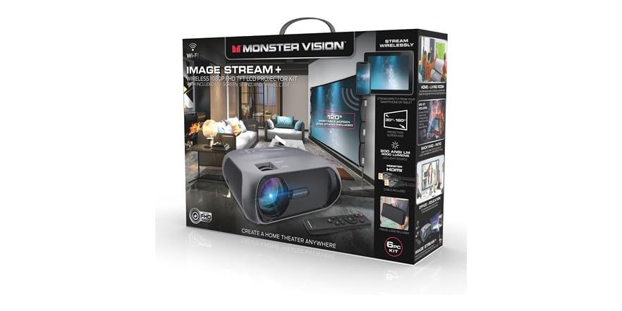 Monster 1080p Projector & 120in Screen