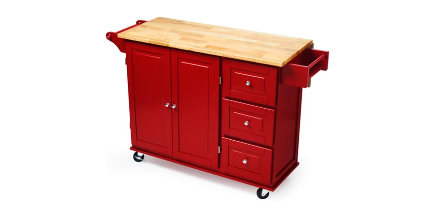 Rolling Wood Top Kitchen Cart - Red