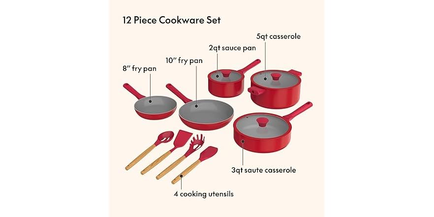 BELLA 12-Piece Cookware Set, Silicone Utensils
