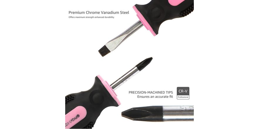 4-Piece Stubby Tool Set by Amazon Basics - Pink