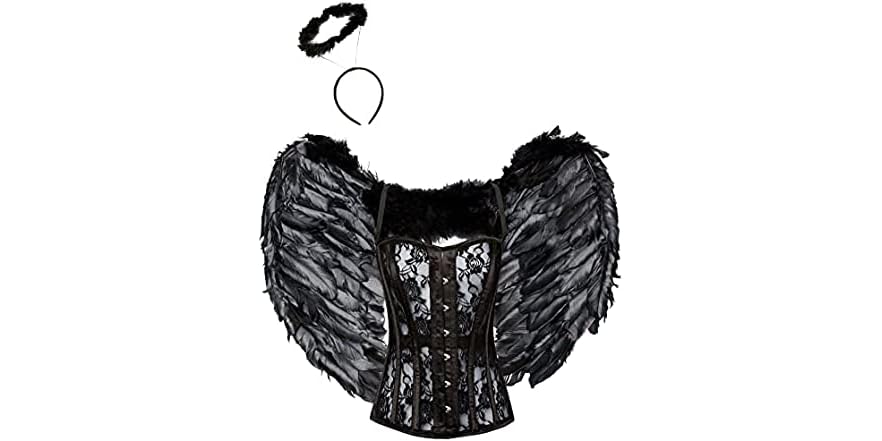 Sexy Dark Angel Corset Costume, Black, 2X