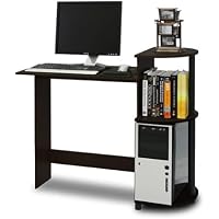 FURINNO Compact Computer Desk with Shelves, Round Side