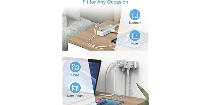TESSAN 6ft Mini Power Strip (6 Outlets, 3 USB Ports)