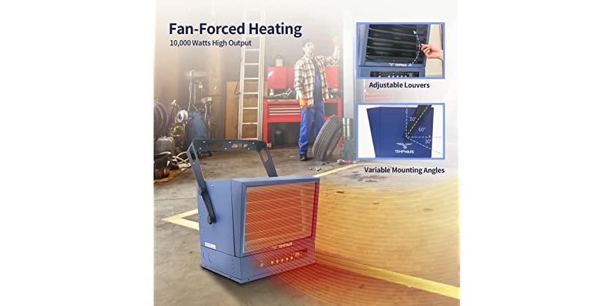 TEMPWARE Electric Garage Heater, 10,000-Watt Digital Fan-Forced C (Open ...