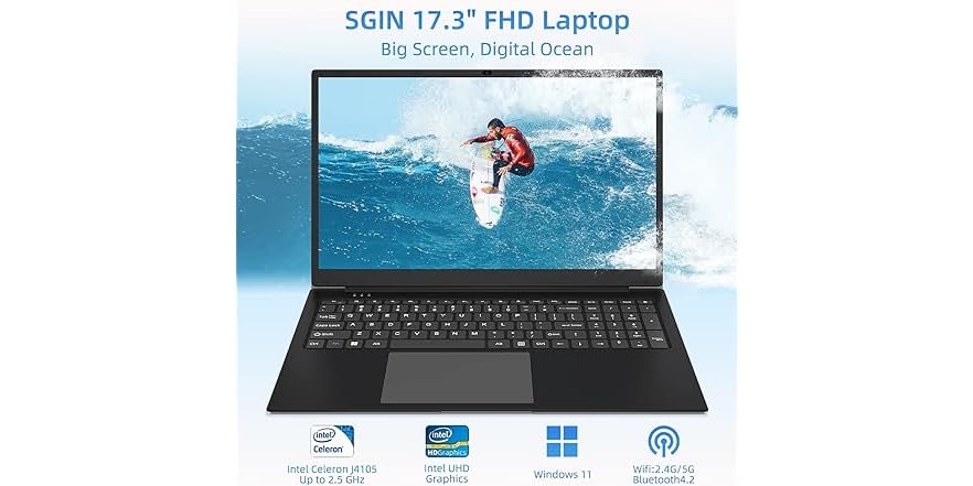 SGIN 17 Inch Laptop, Laptops with IPS Display, 4GB RAM 128GB SSD ...